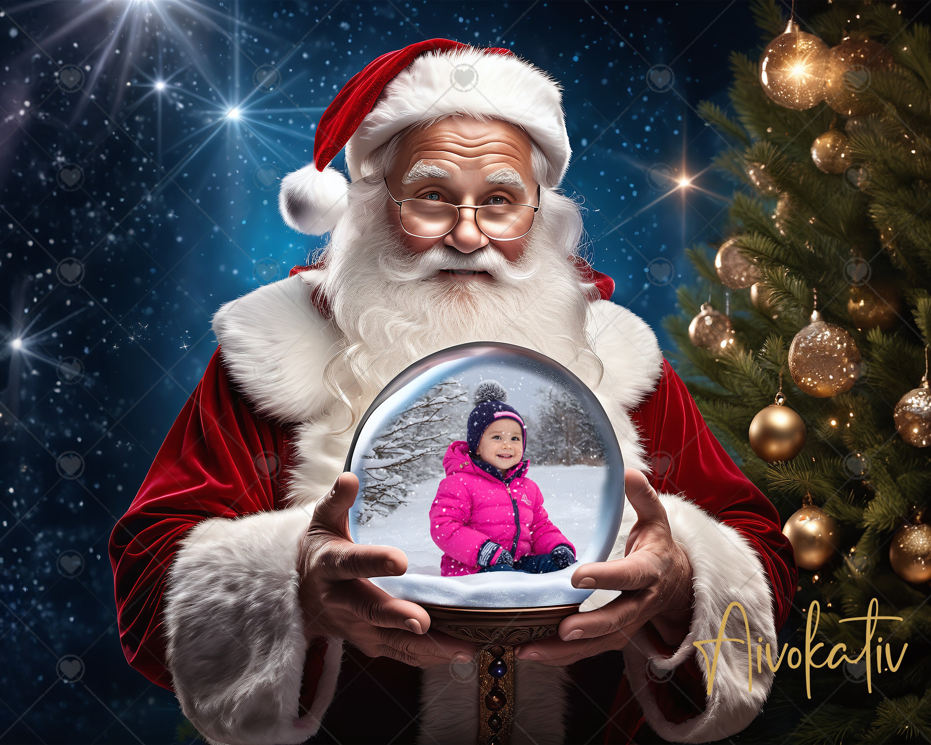 Santa Claus Christmas Snow Globe Photo Insert Digital Backdrop for ...