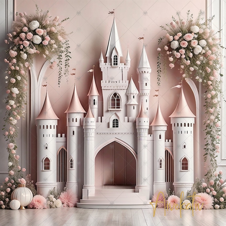 Adorable Castle and Flowers Kids Digital Photography Backdrop, Digital ...