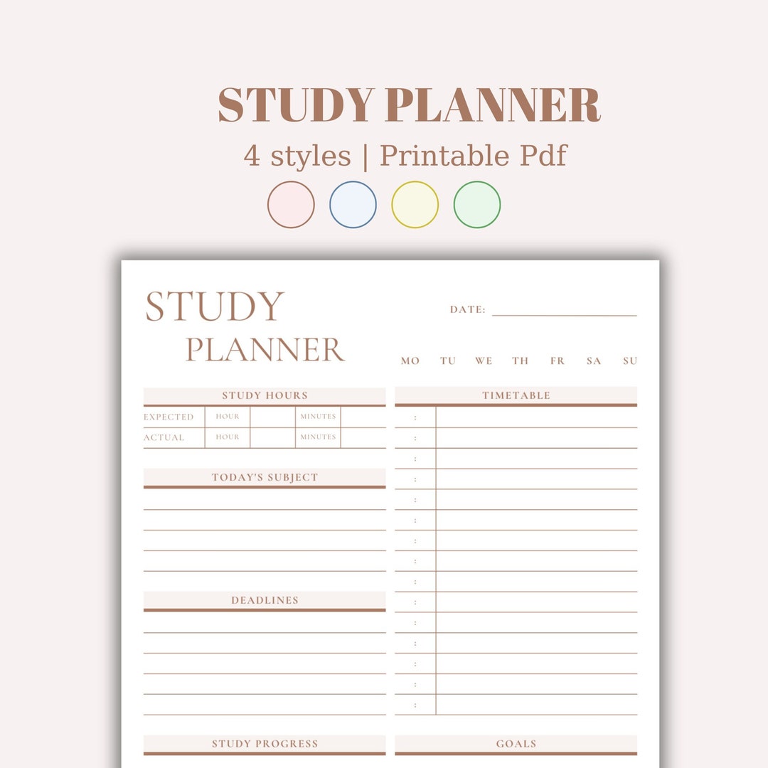 Study Planner | Instant Download School and College Timetable PDF ...