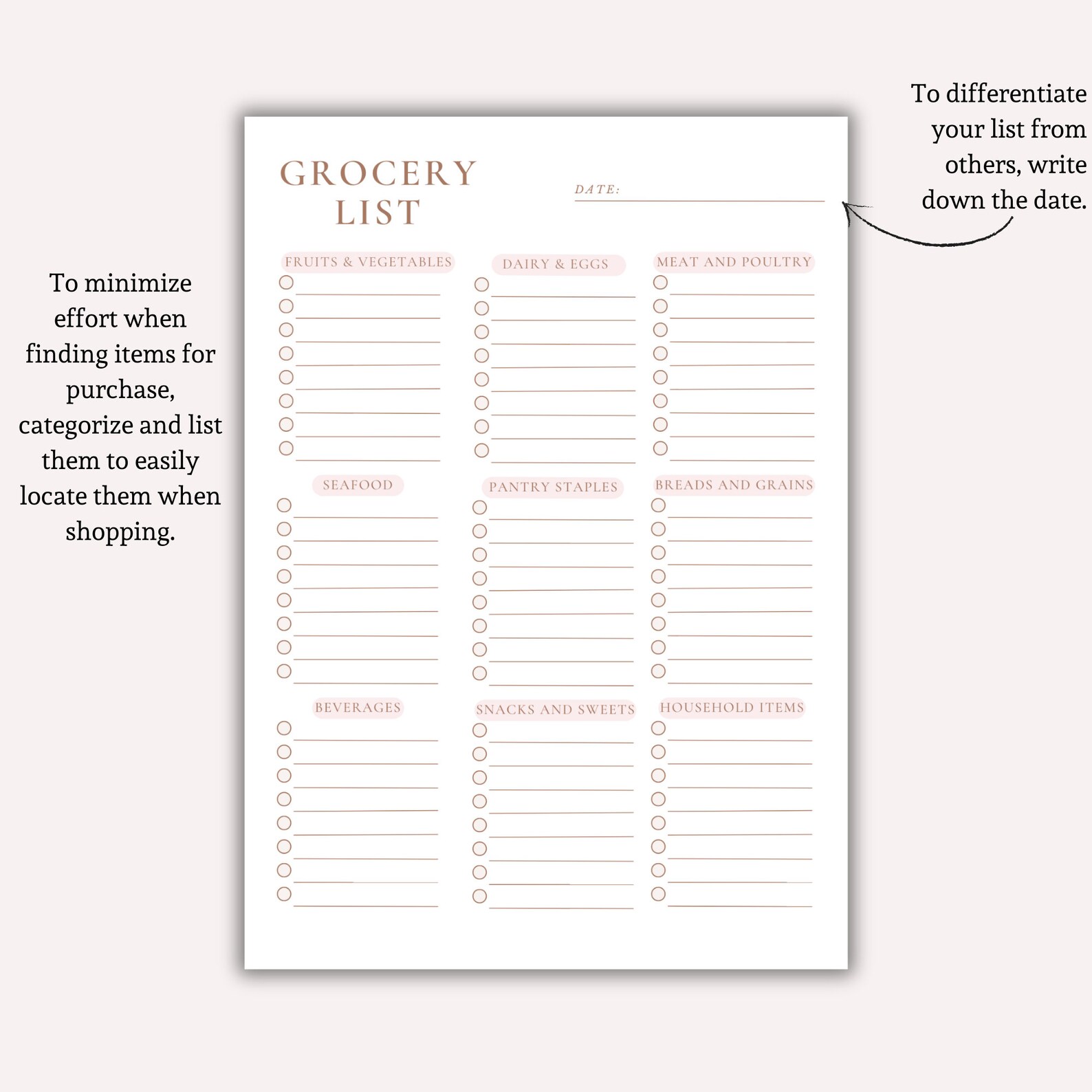 Grocery List Printable Template | Grocery Planner | Food Shopping List ...
