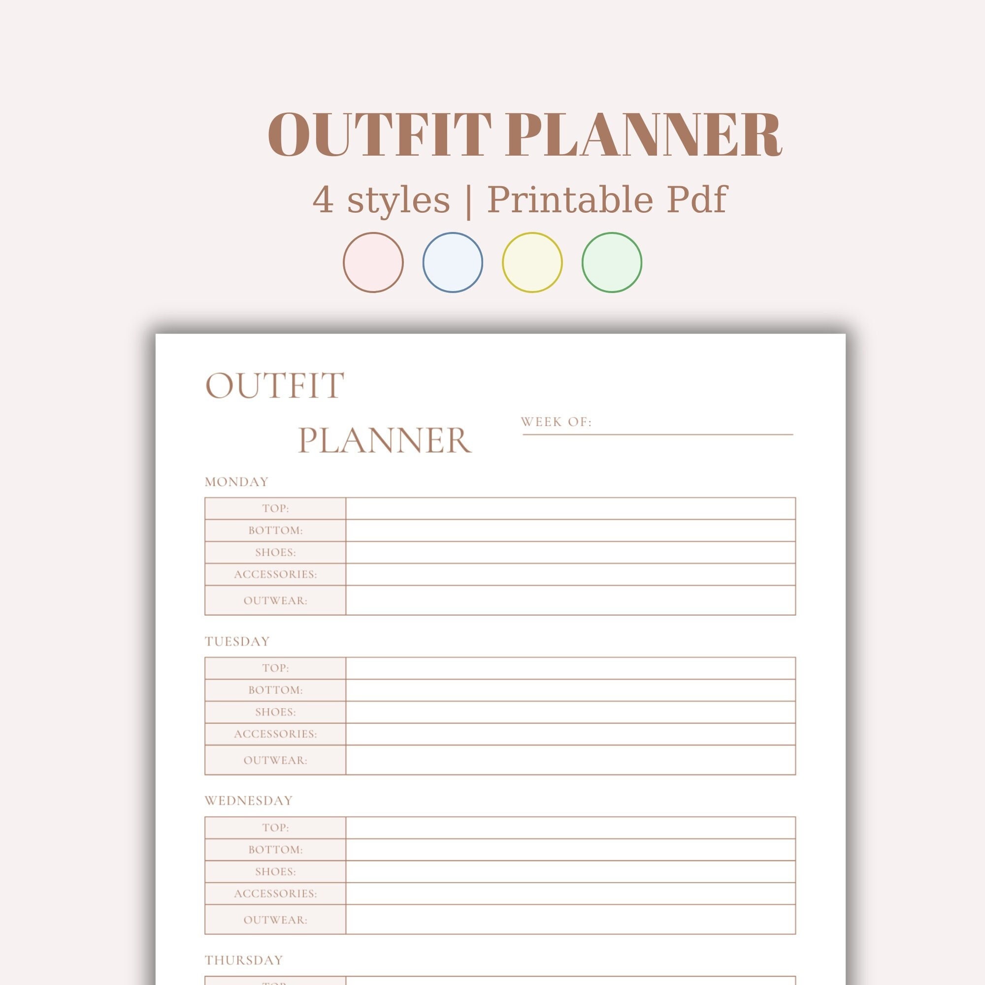 Weekly Outfit Planner Instant Download Wardrobe and Packing List PDF A4 ...