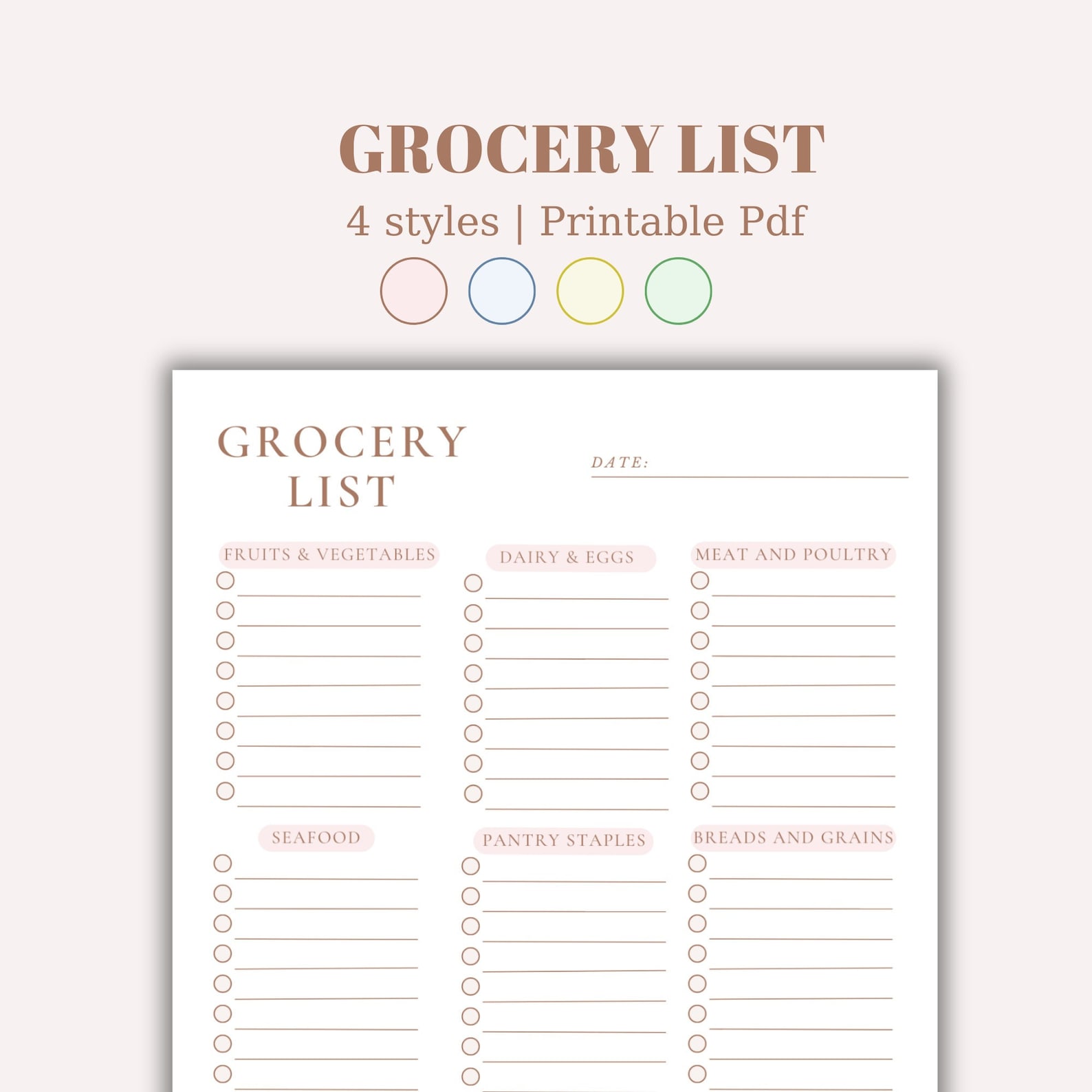 Grocery List Printable Template | Grocery Planner | Food Shopping List ...