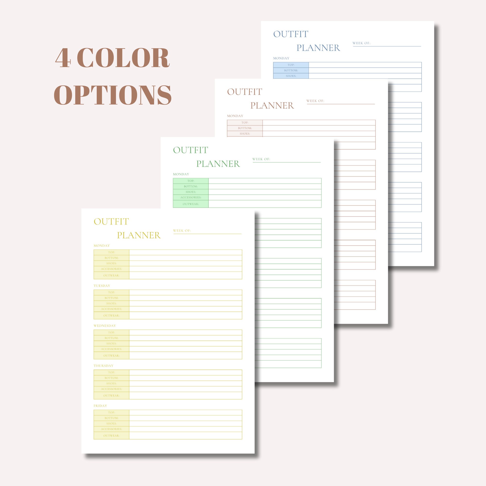Weekly Outfit Planner | Instant Download Wardrobe and Packing List PDF ...
