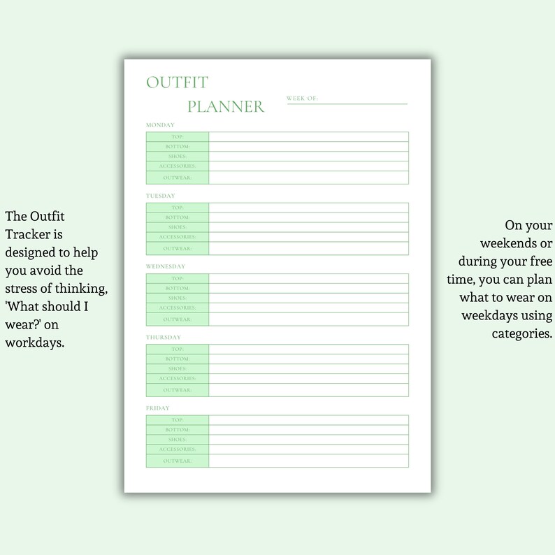 Weekly Outfit Planner Instant Download Wardrobe and Packing List PDF A4 ...