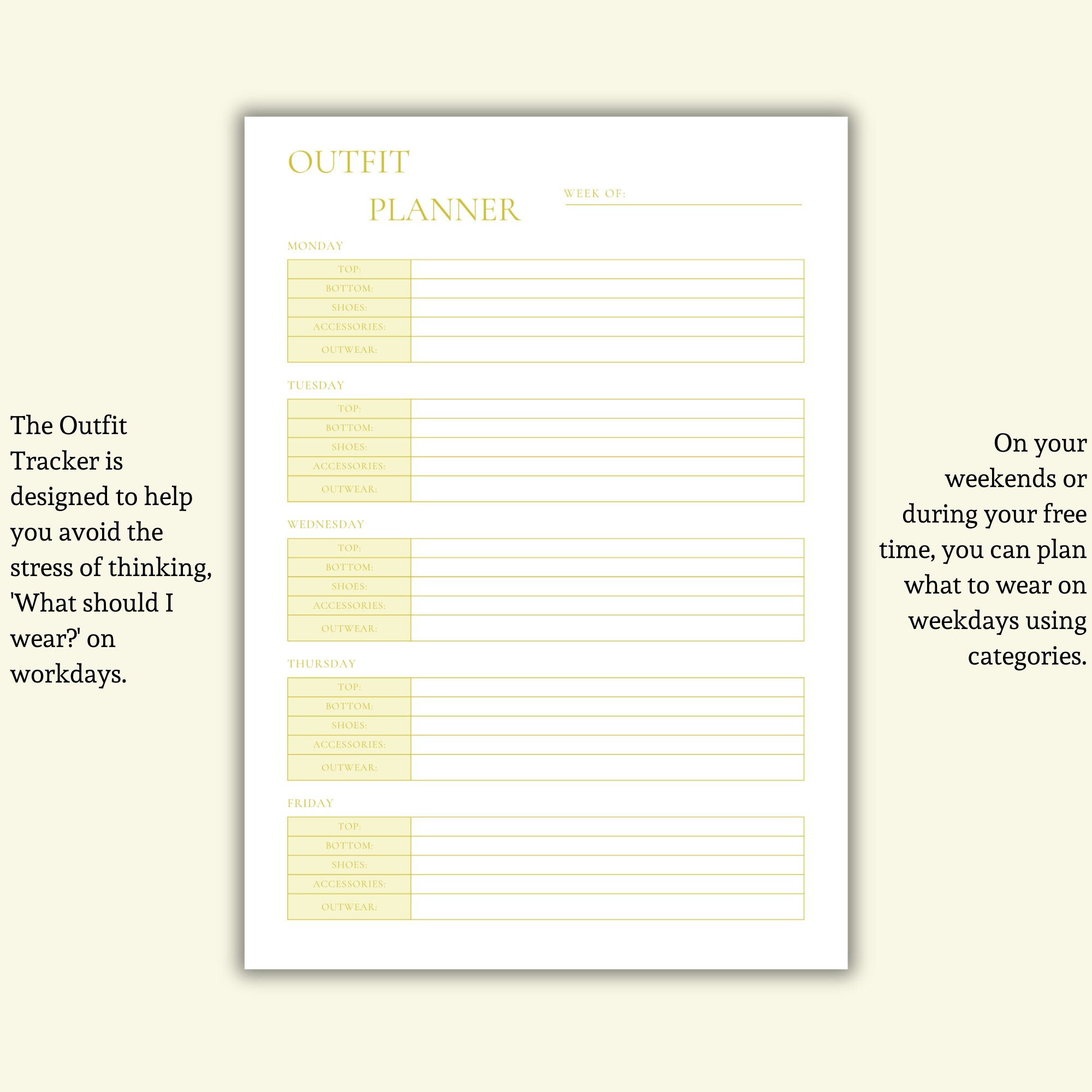 Weekly Outfit Planner | Instant Download Wardrobe and Packing List PDF ...
