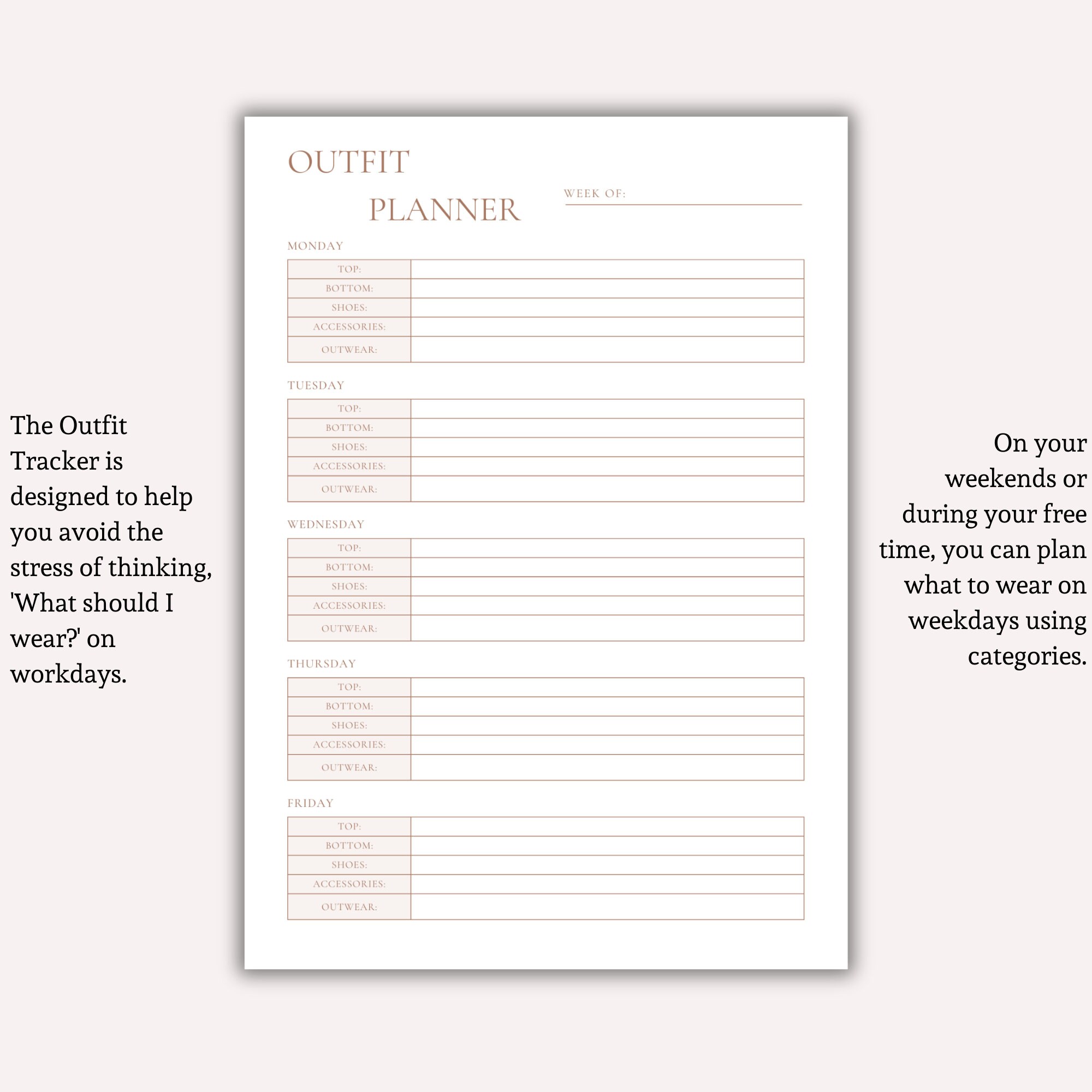 Weekly Outfit Planner Instant Download Wardrobe and Packing List PDF A4 ...