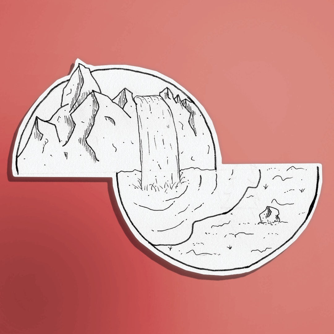 Waterfall Line Art Waterproof Vinyl Bumper Sticker - Etsy