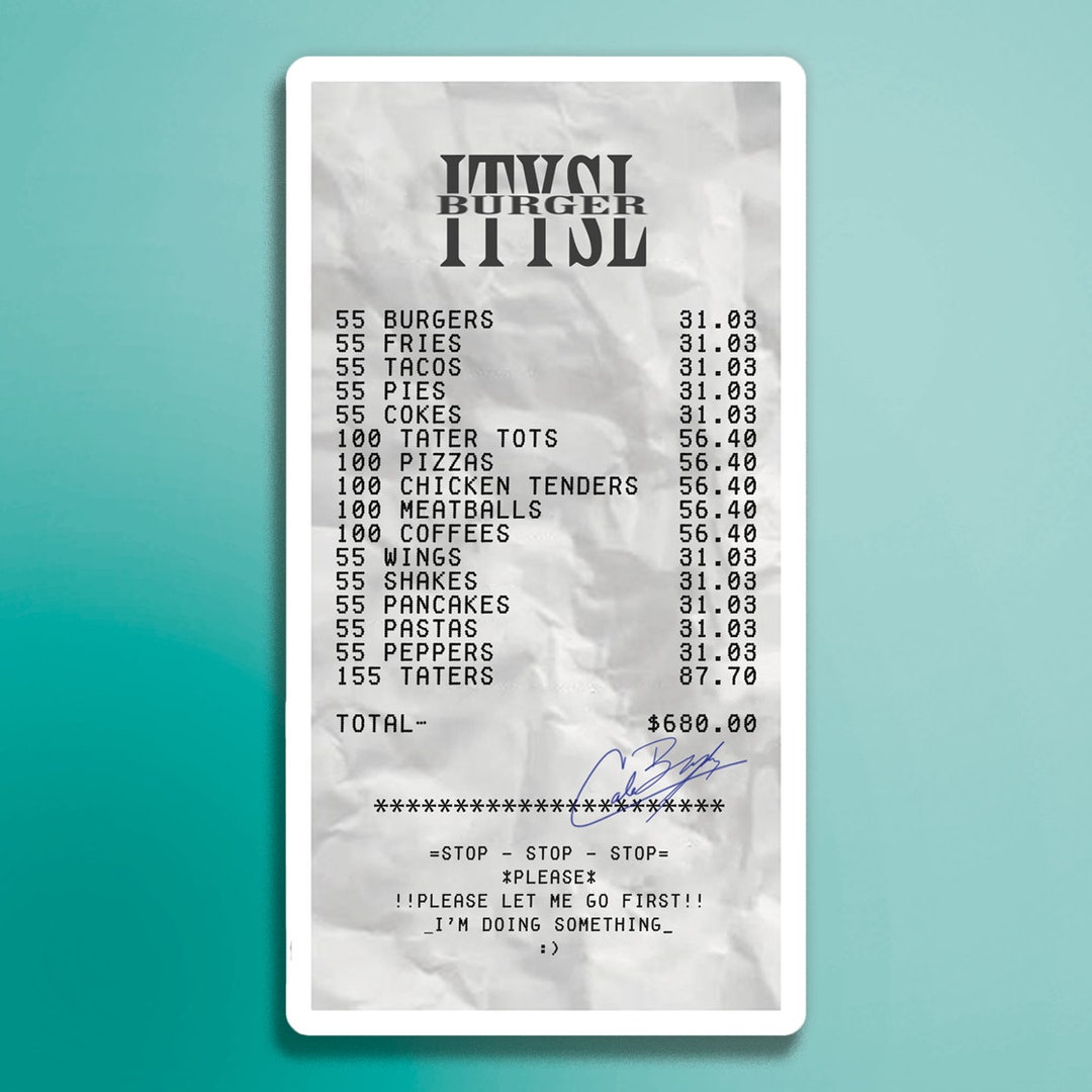 55 Burgers Receipt Meme Waterproof Vinyl Sticker - Etsy