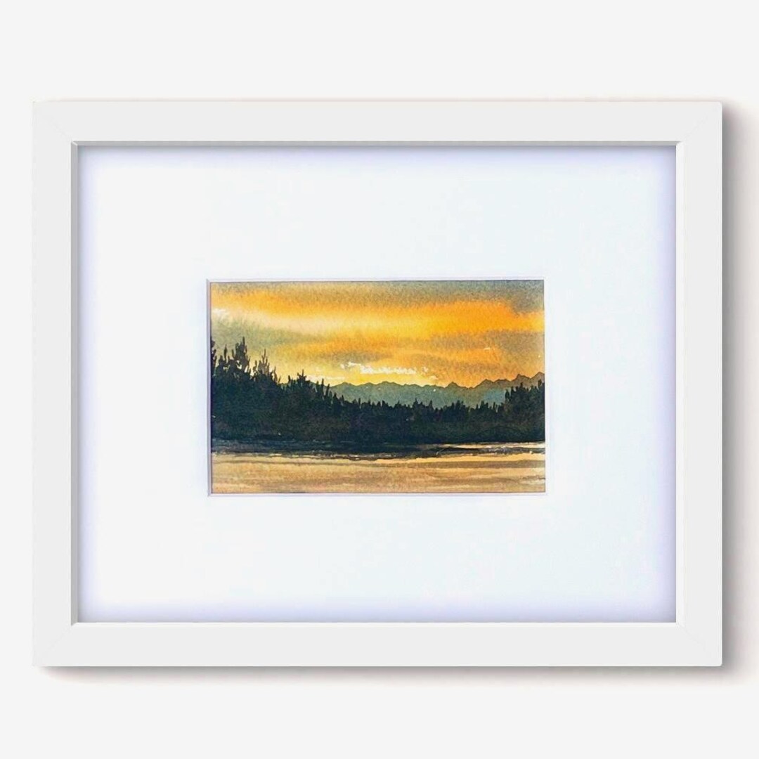 4x6 Original Watercolor Painting With Mat, Alaska Sunset Landscape ...