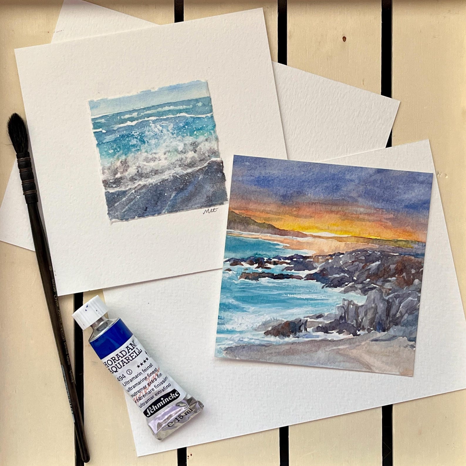 Mini Watercolor Seascape Hand Painted Art Coastal Painting Mini Ocean ...