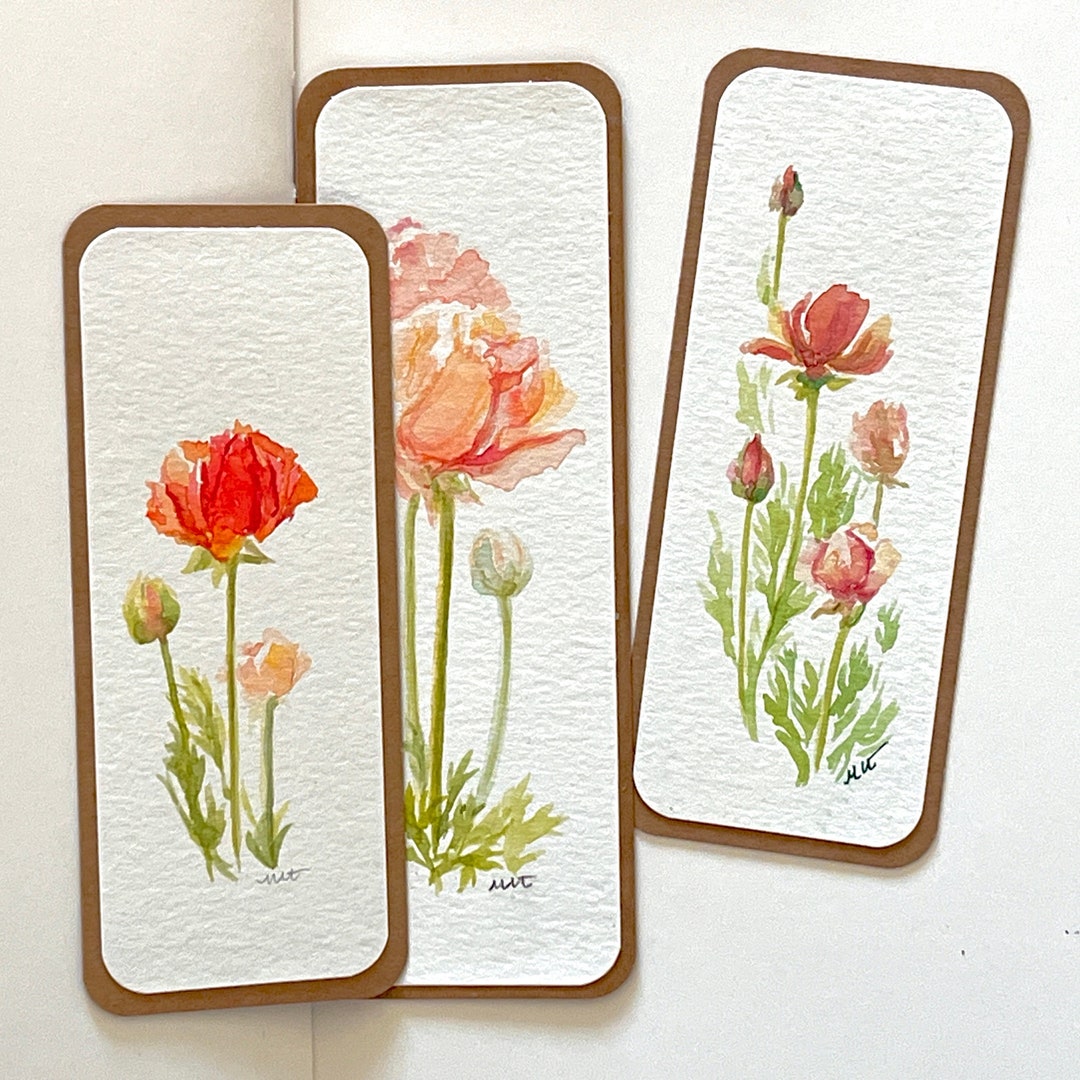 Hand Painted Watercolor Bookmark Set, Spring Flowers Bookmarks for Book ...