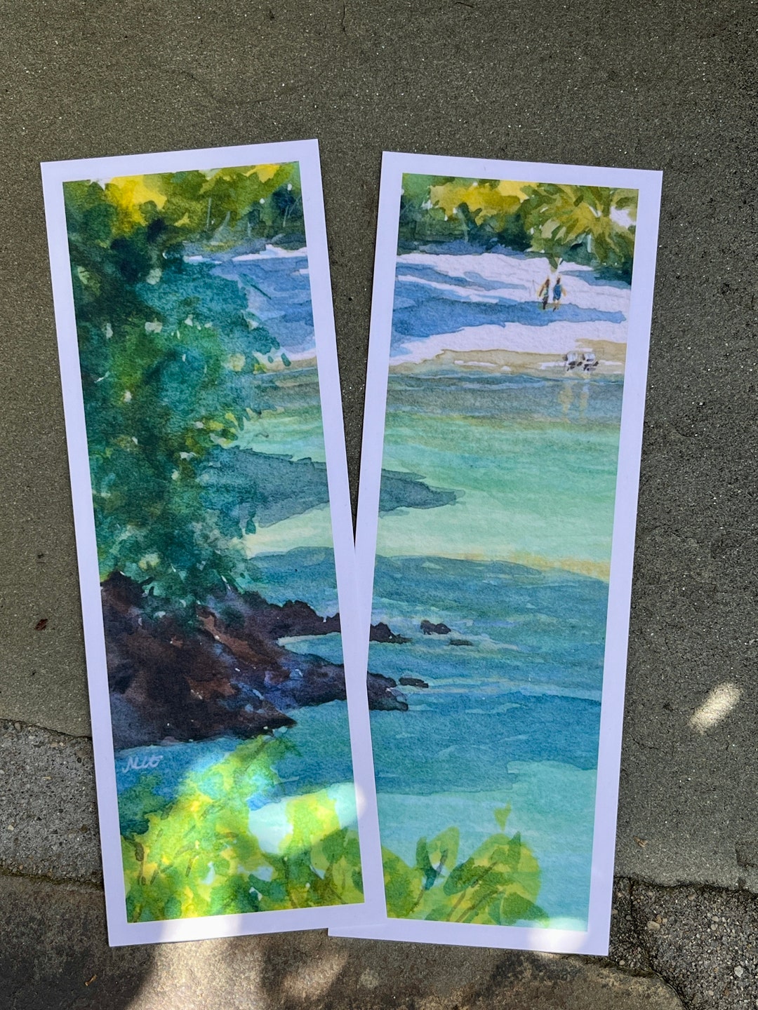 Watercolor Bookmark Set, Painting of Tropical Beach and Seashore ...
