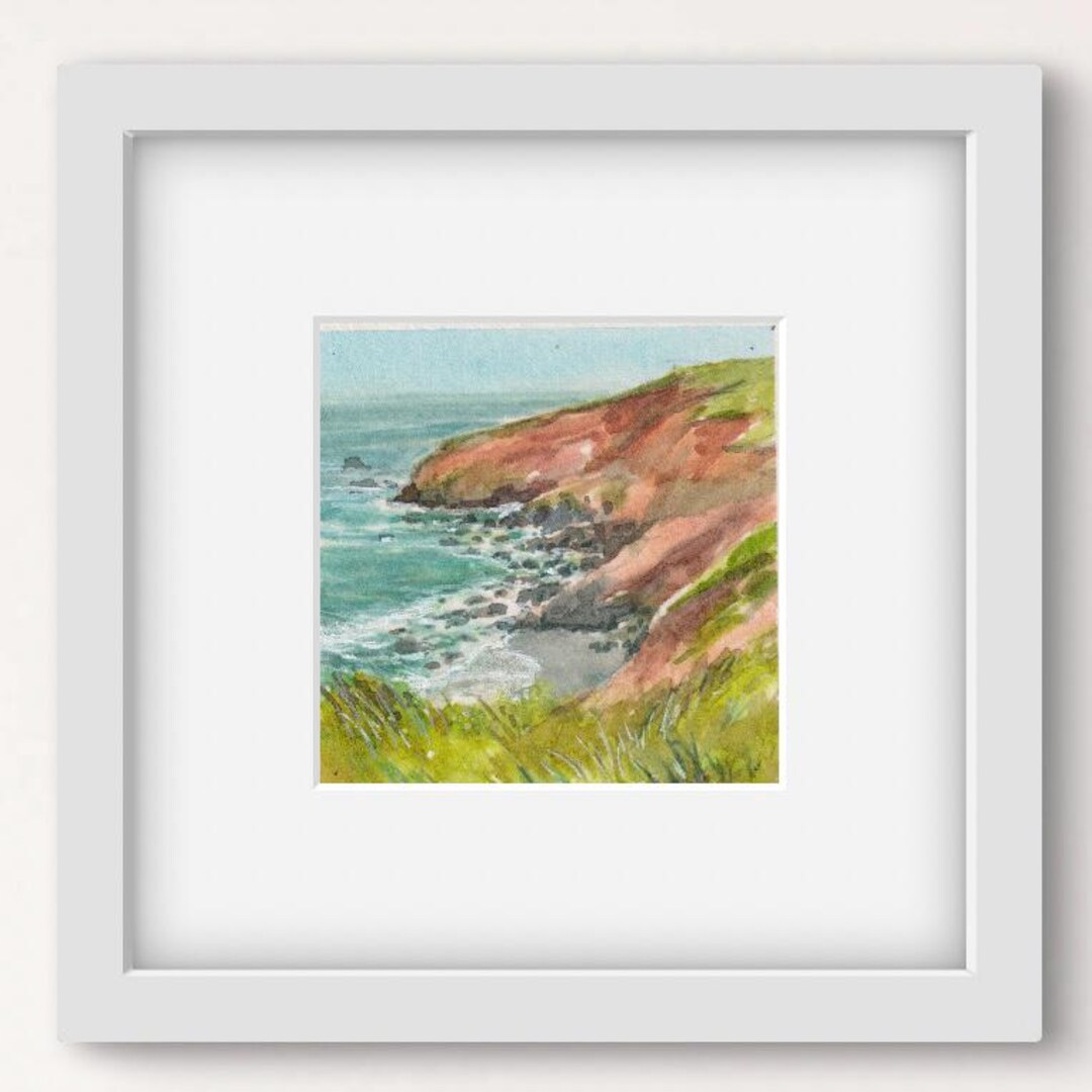 Mini Seascape, 5x5 California Coast Watercolor Painting, Mori Point ...