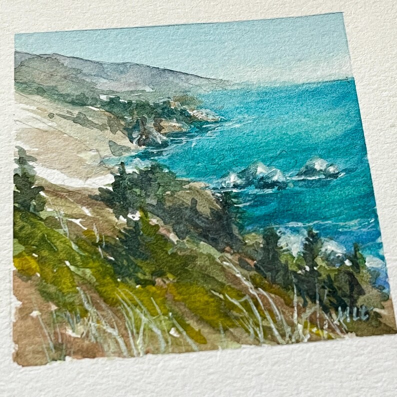 Original Mini Seascape Painting, Hand-painted Coastal Art in Gouache ...