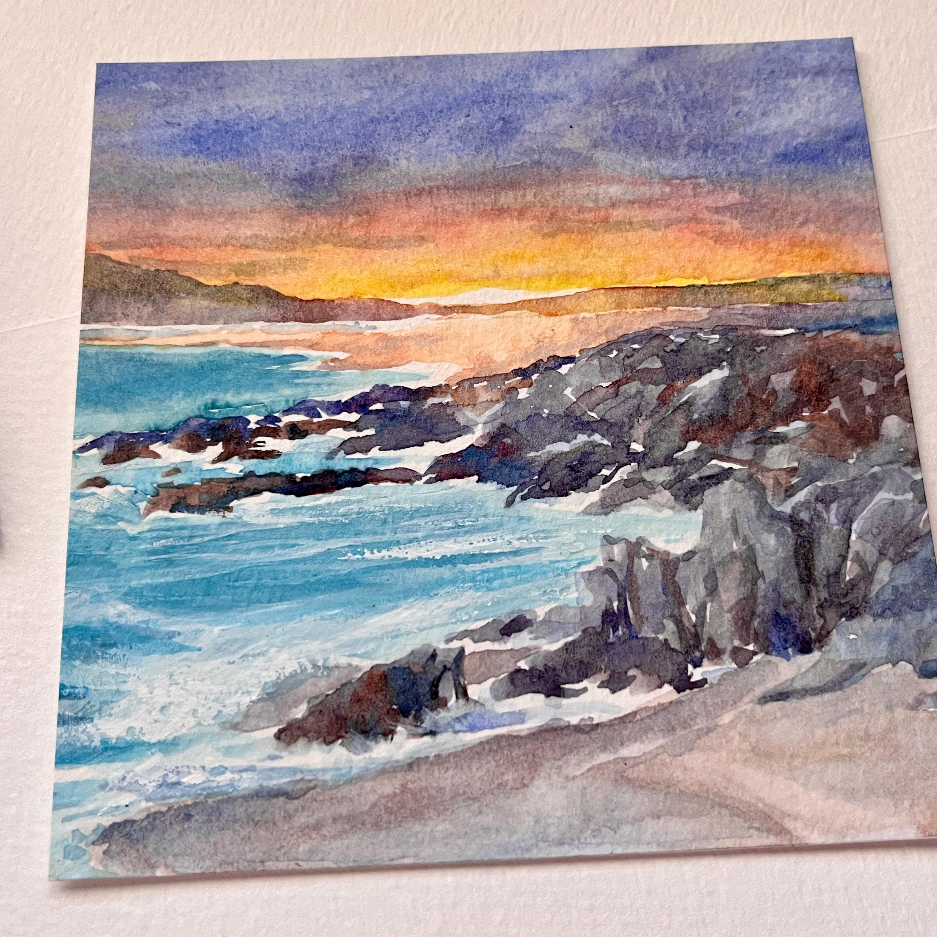 Mini Watercolor Seascape Hand Painted Art Coastal Painting Mini Ocean ...
