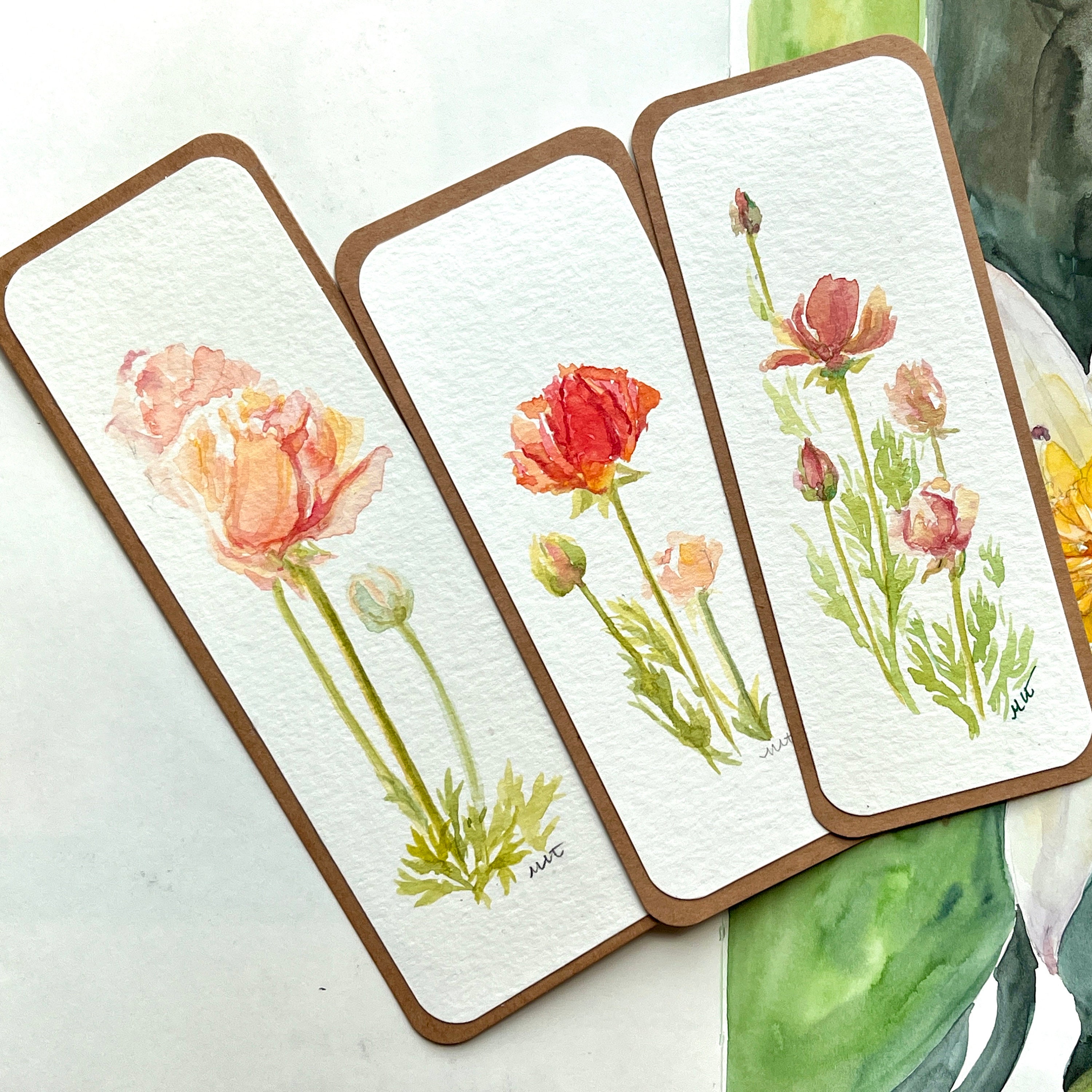 Hand Painted Watercolor Bookmark Set, Spring Flowers Bookmarks for Book ...