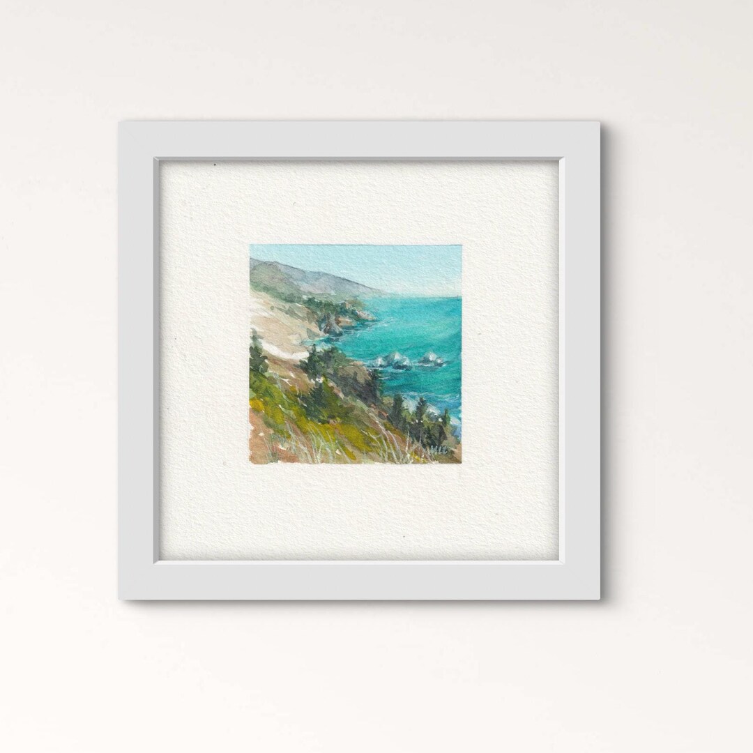 Original Mini Seascape Painting, Hand-painted Coastal Art in Gouache ...
