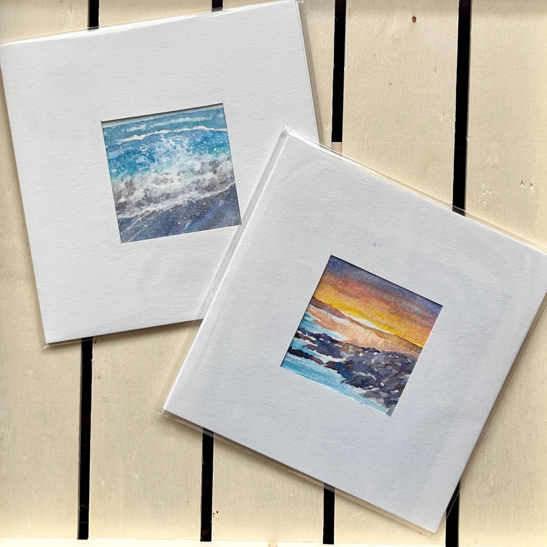 Mini Watercolor Seascape Hand Painted Art Coastal Painting Mini Ocean ...