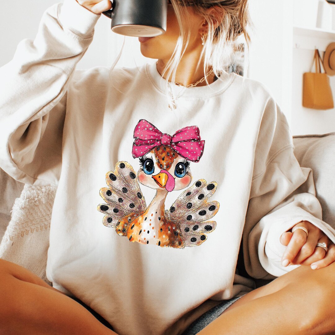 Cute Turkey Sweatshirt, Women's Thanksgiving Sweatshirt, Coquette ...