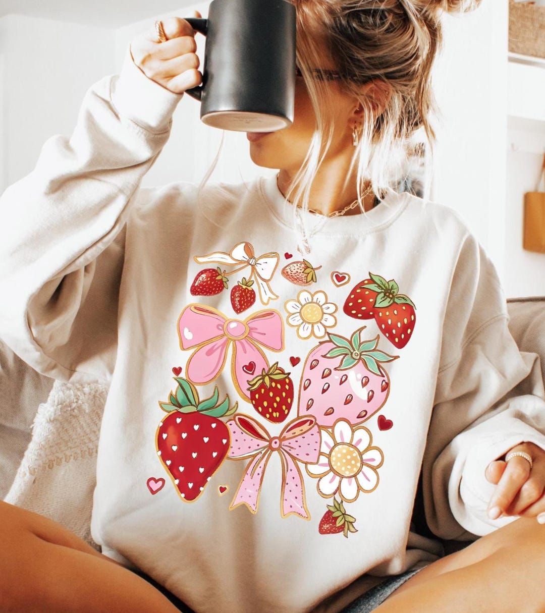 Boho Strawberry Coquette Sweatshirt, Preppy Strawberries Sweat ...