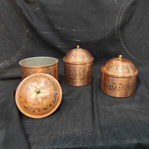 Copper Spice Bowl With Lid Set of 3, Copper Sugar Bowl,kitchen ...