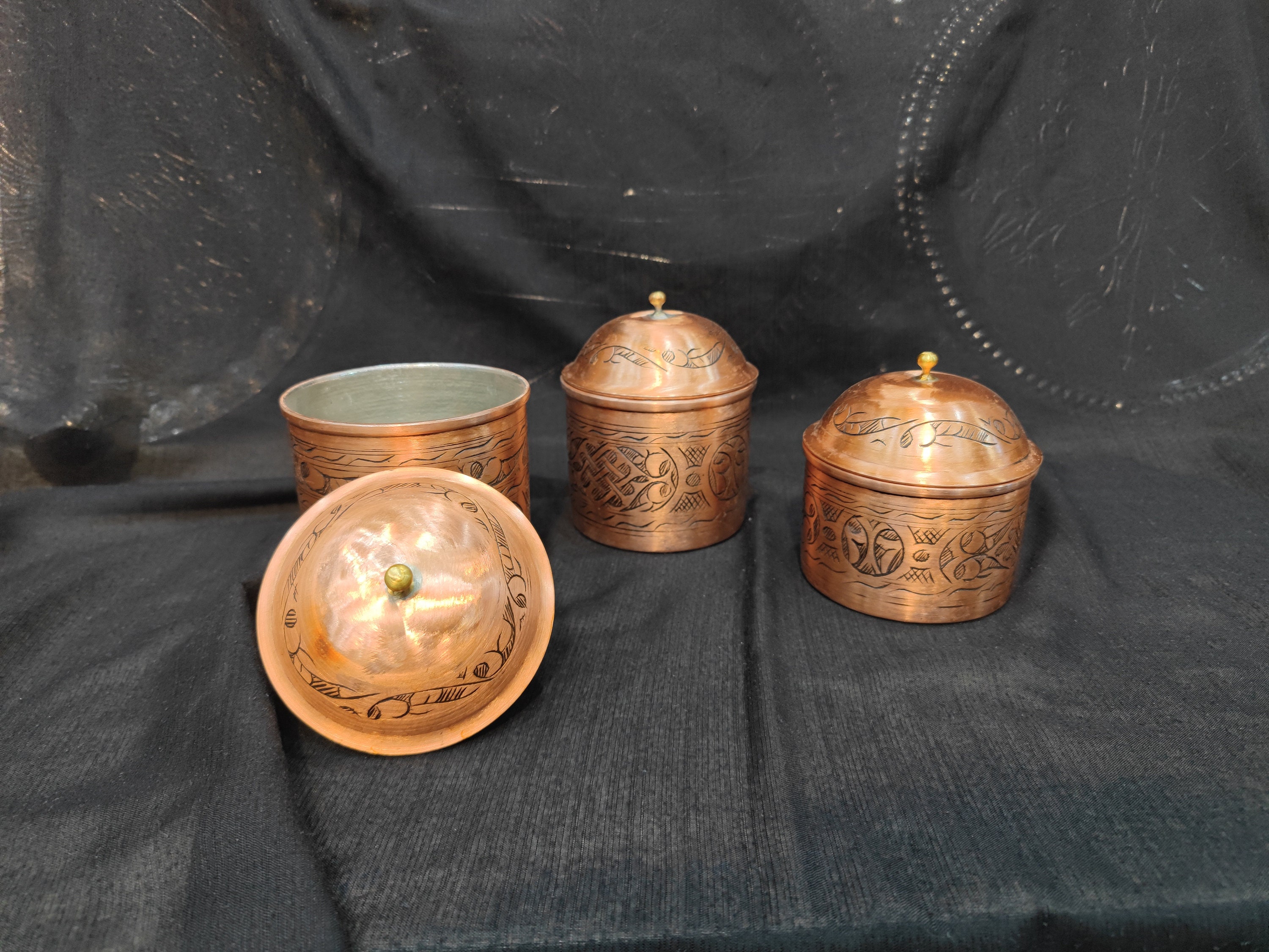 Copper Spice Bowl With Lid Set of 3, Copper Sugar Bowl,kitchen ...