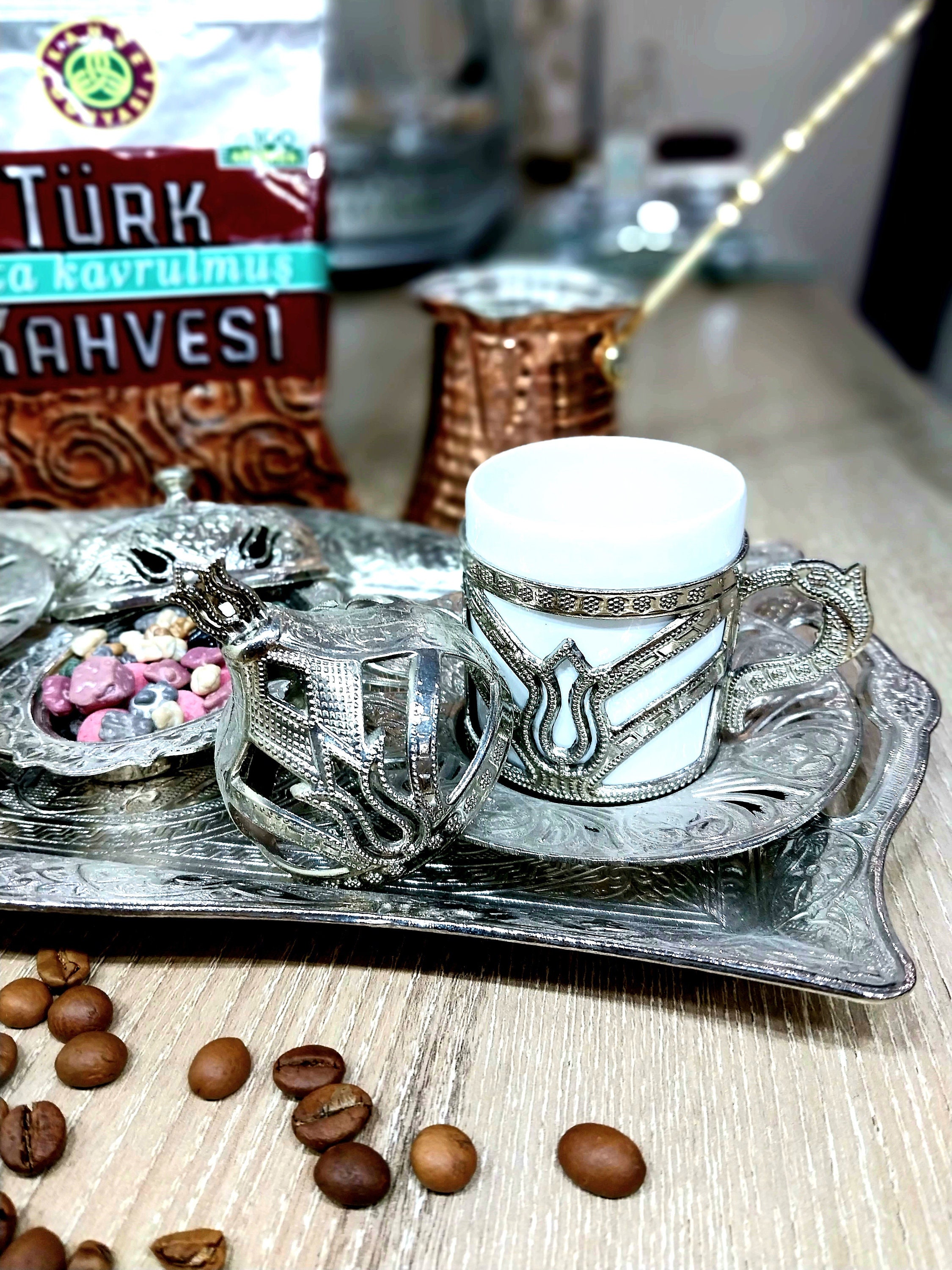 Turkish Coffee Set,traditional Turkish Coffee Cups and Copper Coffee ...