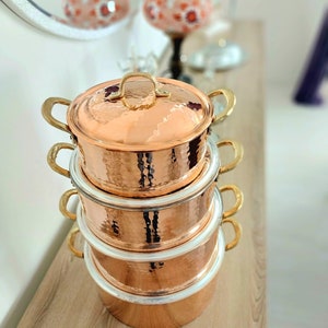 2 Mm Hammered Copper Pot Set,handmade Copper Cookware,copper Cooking ...