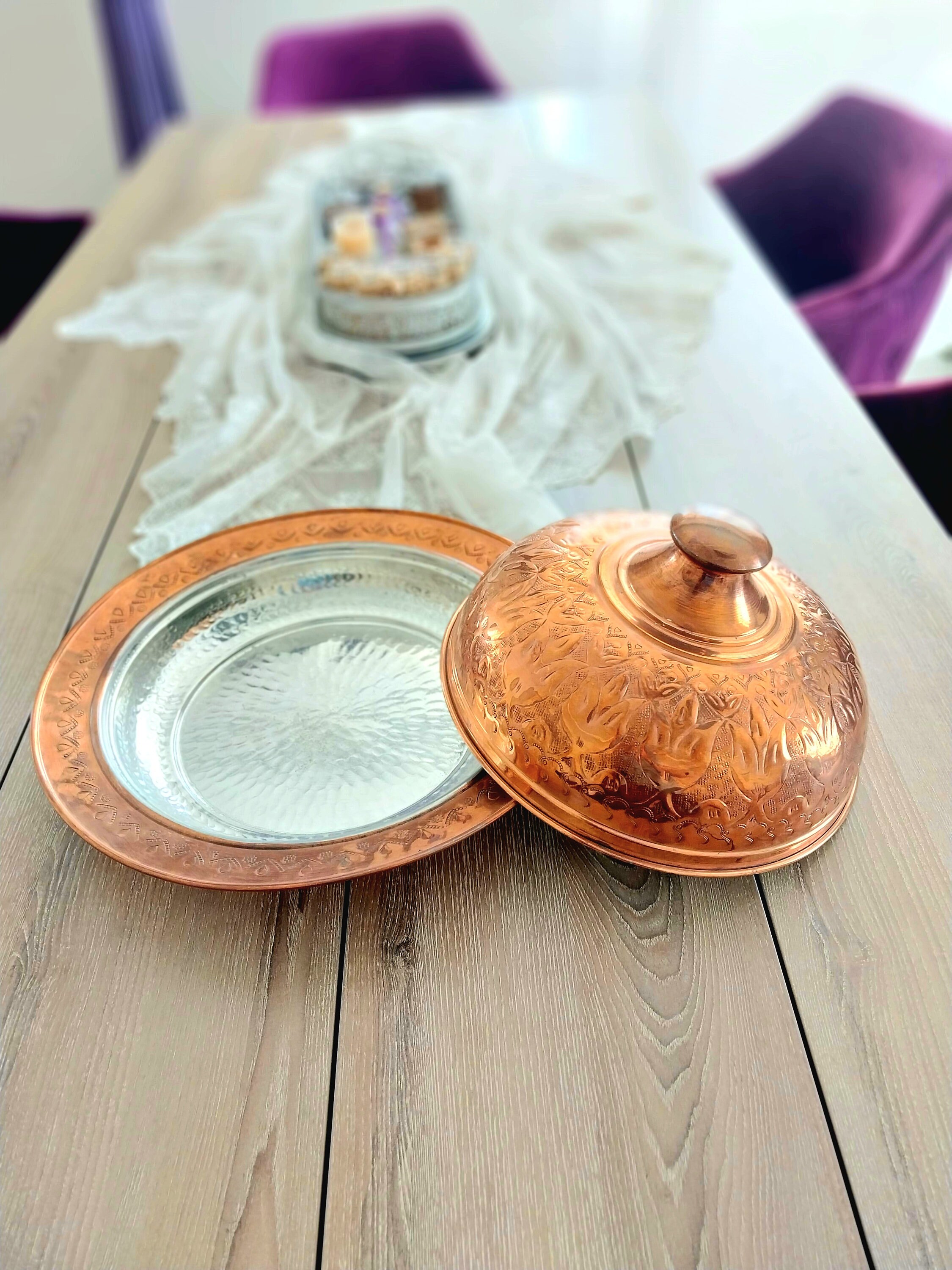 Hammered Round Copper Serving Plate, Serving Tray With Copper Lid ...