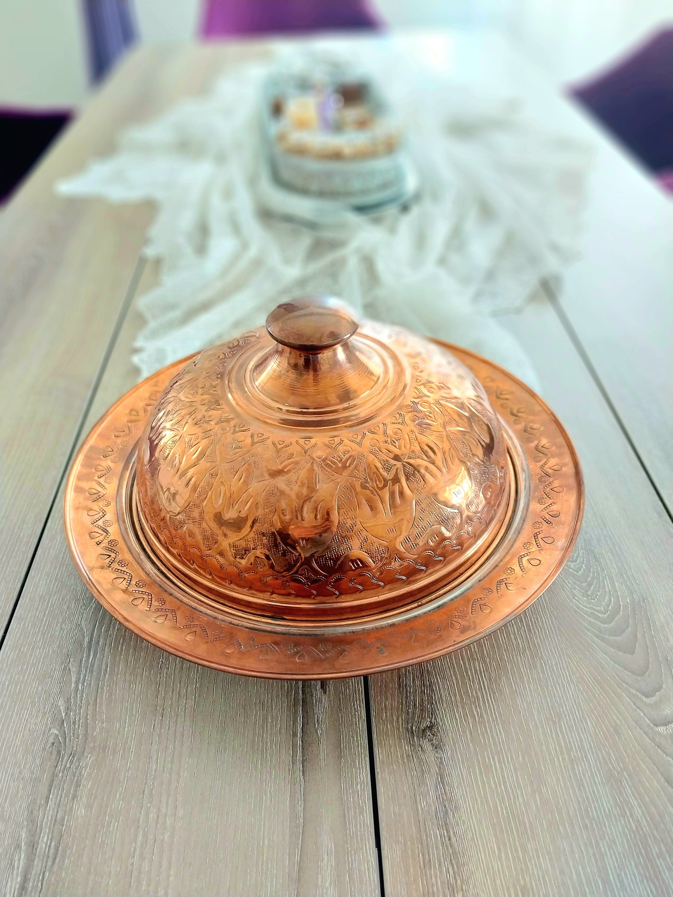 Hammered Round Copper Serving Plate, Serving Tray With Copper Lid ...
