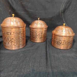 Copper Spice Bowl With Lid Set of 3, Copper Sugar Bowl,kitchen ...
