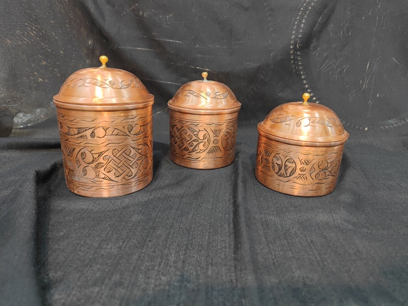 Copper Spice Bowl With Lid Set of 3, Copper Sugar Bowl,kitchen ...