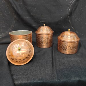 Copper Spice Bowl With Lid Set of 3, Copper Sugar Bowl,kitchen ...