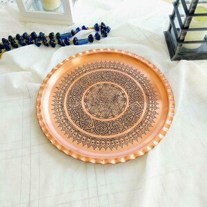15 Inches Handmade Copper Decorative Tray, Engraved Turkish Copper ...