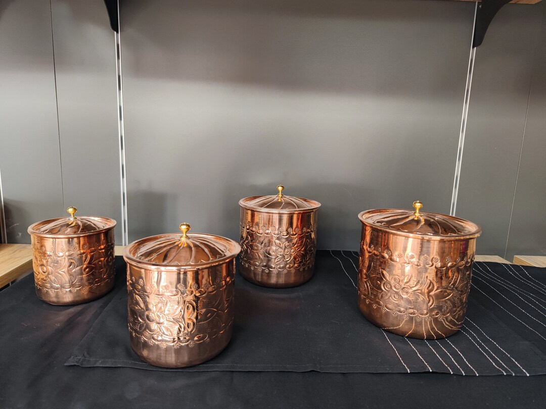 Set of 4 Copper Spice Jars,handmade Copper Spice Container Set,enraved ...