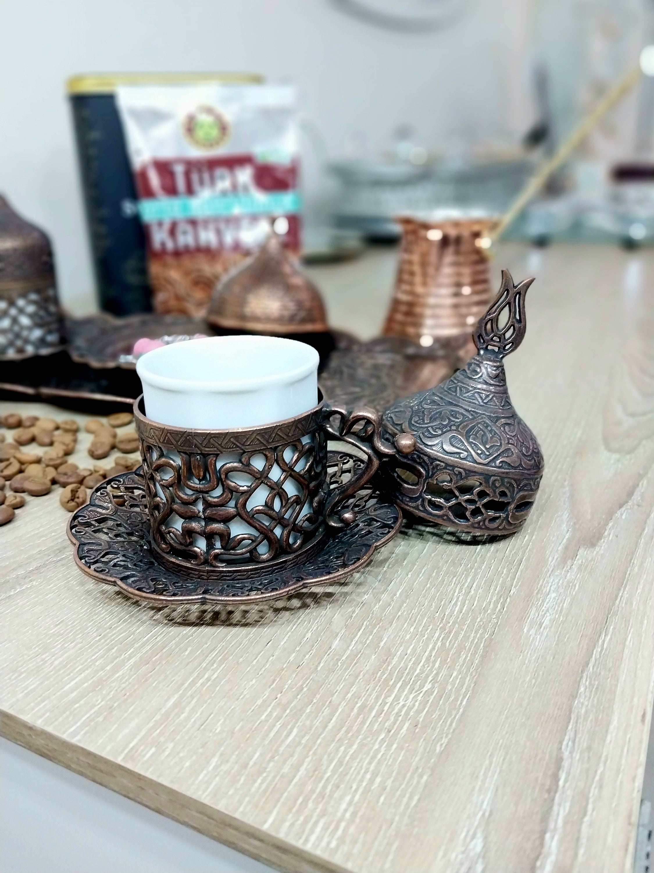 Turkish Coffee Set,traditional Turkish Coffee Cups and Copper Coffee ...