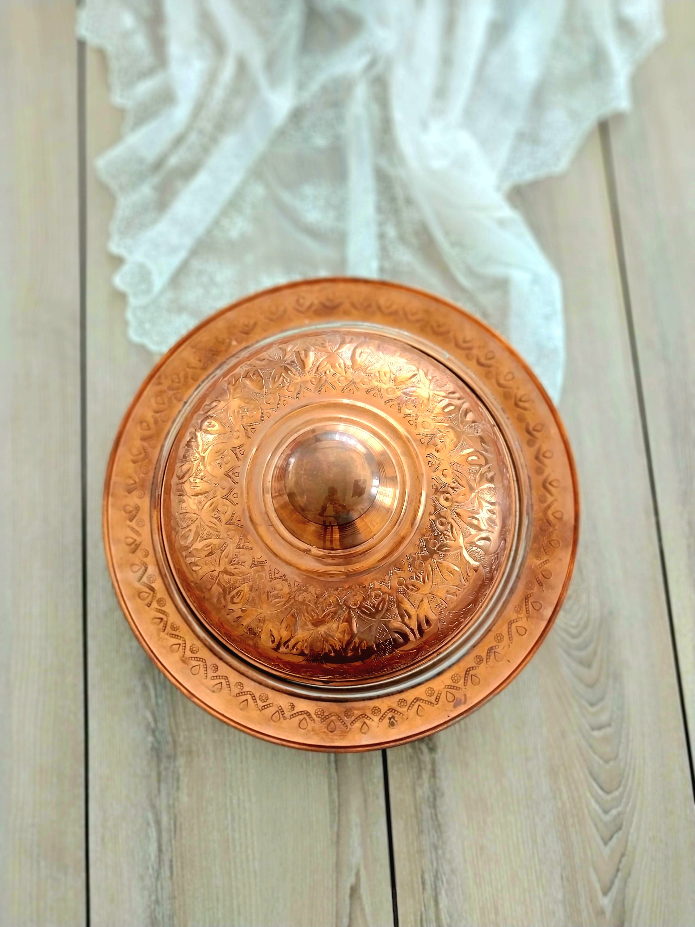Hammered Round Copper Serving Plate, Serving Tray With Copper Lid ...