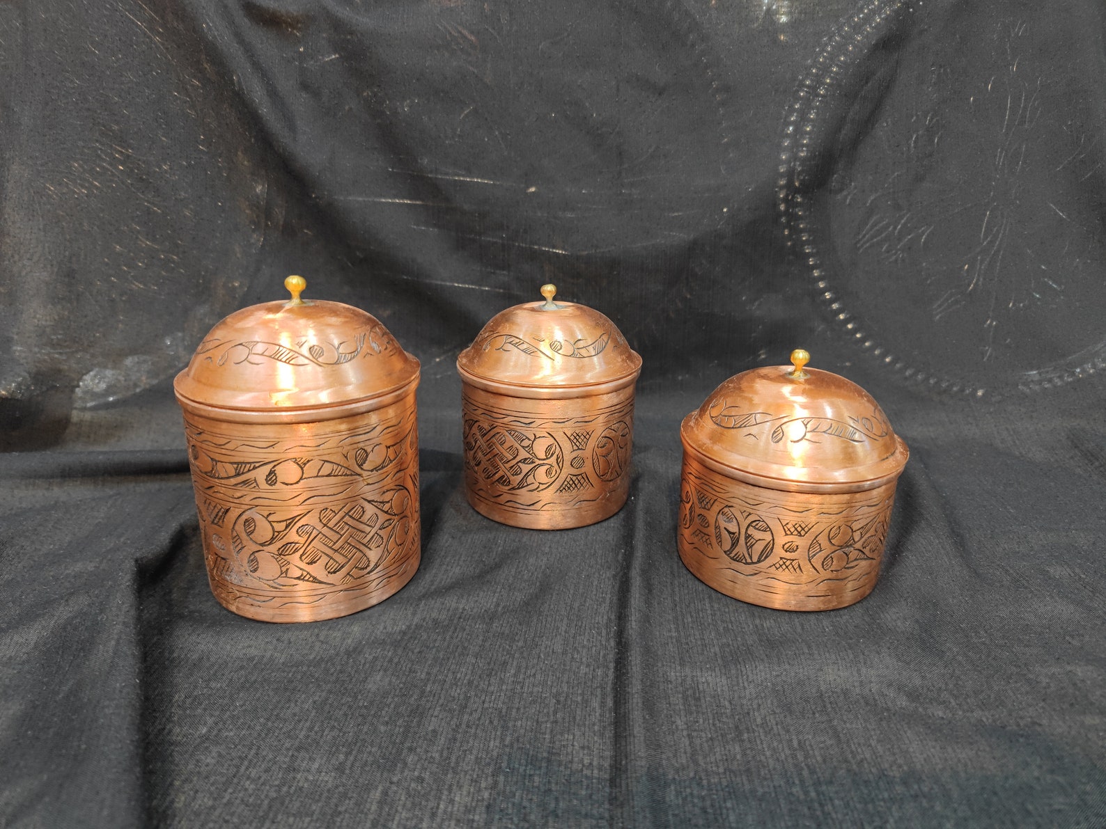 Copper Spice Bowl With Lid Set of 3, Copper Sugar Bowl,kitchen ...