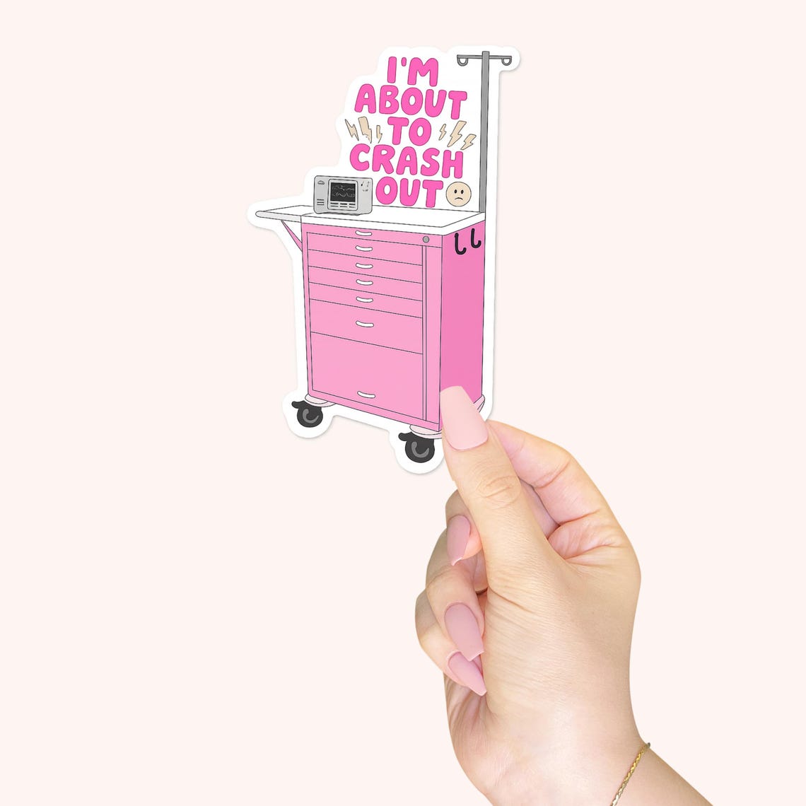 ICU Nurse Vinyl Sticker – 'crash Out' Pink Crash Cart Design – Funny ...