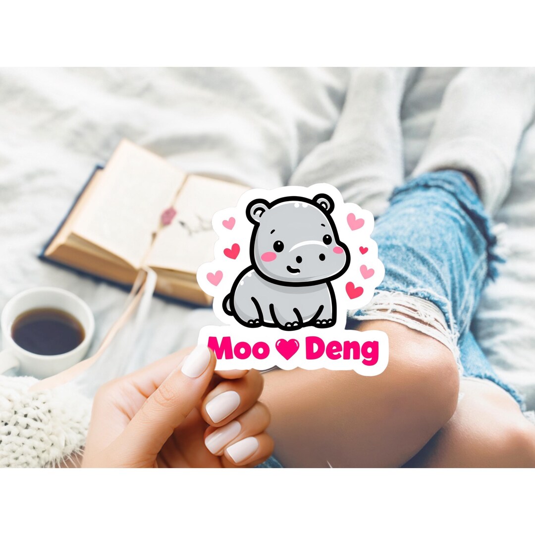 Moo Deng Happy Vinyl Sticker, Vinyl Decal, Laptop Sticker, Water Bottle ...