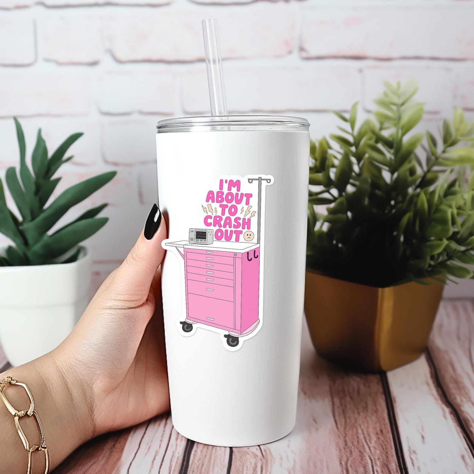 ICU Nurse Vinyl Sticker – 'crash Out' Pink Crash Cart Design – Funny ...