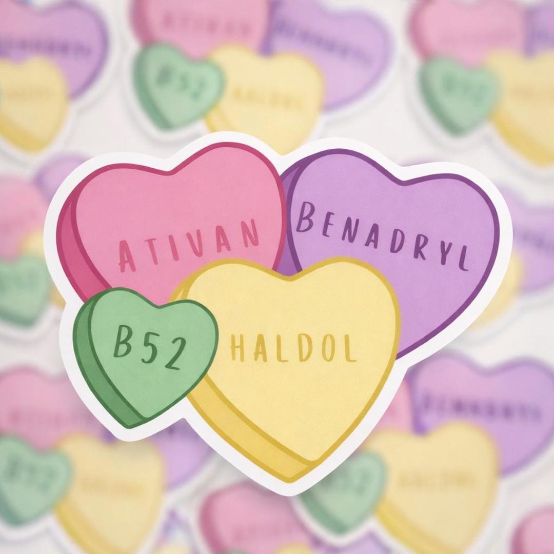 Psych Med Candy Hearts Sticker | Dark Humor Nurse Gift - Etsy