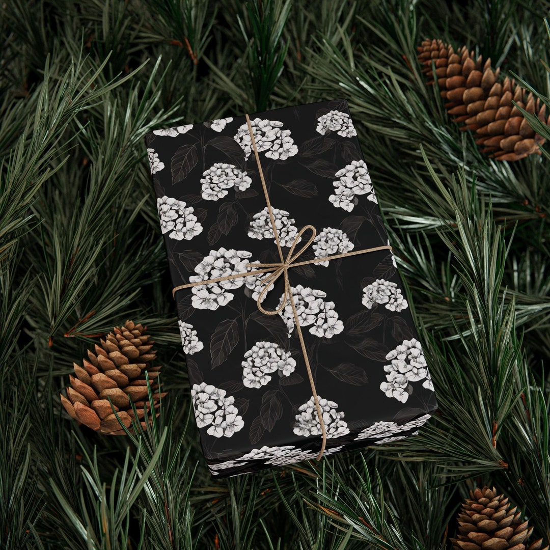Black and White Hydrangea Print Wrapping Paper Modern Gift Wrap Holiday ...
