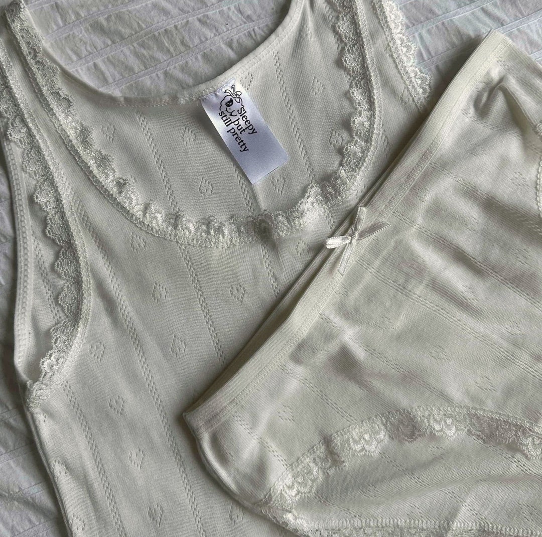 White Pointelle Lingerie Set Heart Shape Top and Panty Set - Etsy