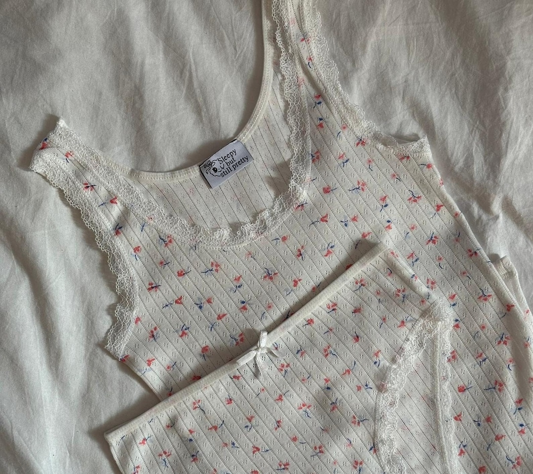 100% Cotton Organic Flower Pointelle Homewear Set Thick Straps - Etsy