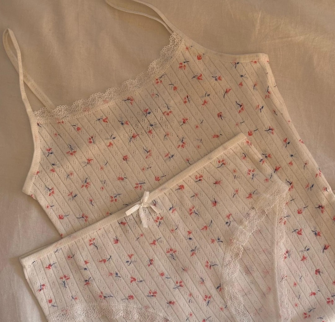100% Cotton Organic Flower Pointelle Homewear Set Thin Straps - Etsy