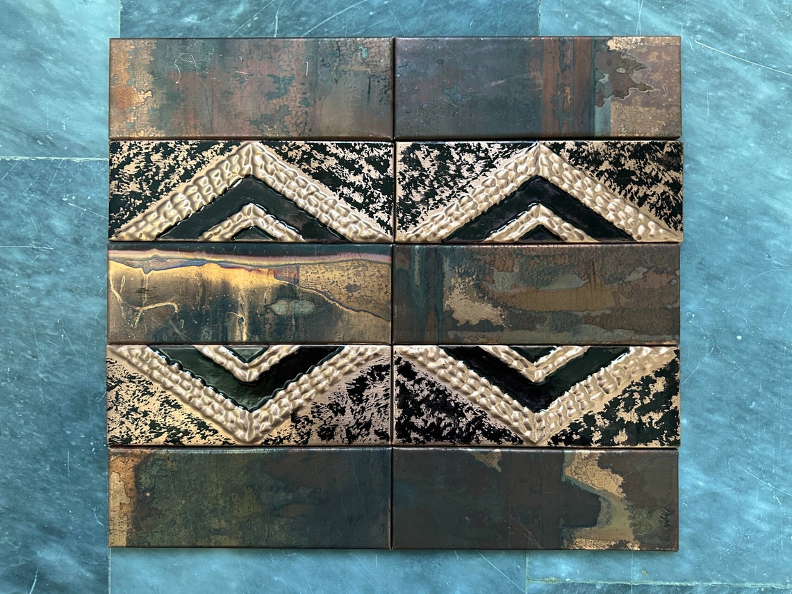 Hammered Patina Black Copper Tile Backsplash, Kitchen Wall Decor ...