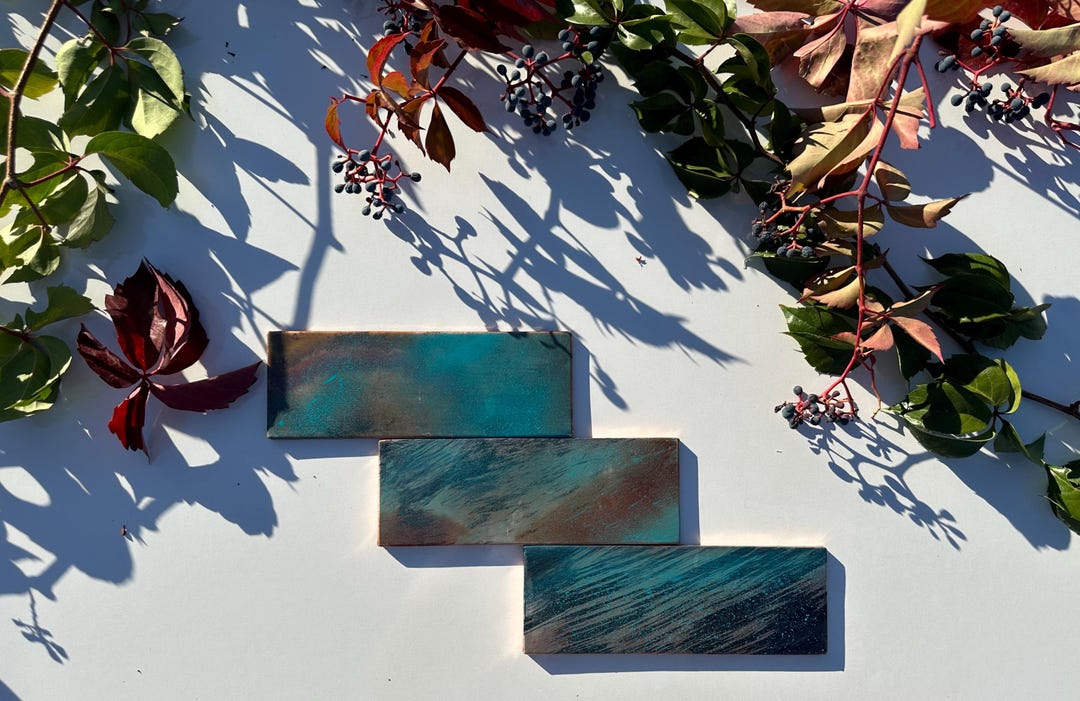 Handmade Patina Blue Copper Tile, Kitchen Backsplash, Fireplace Tiles ...