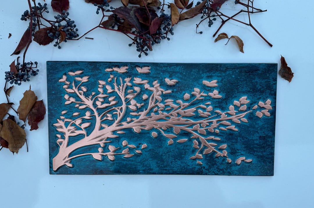 Patina Blue Tree Branches With Leaves Wall Art, Tree Branches Copper ...