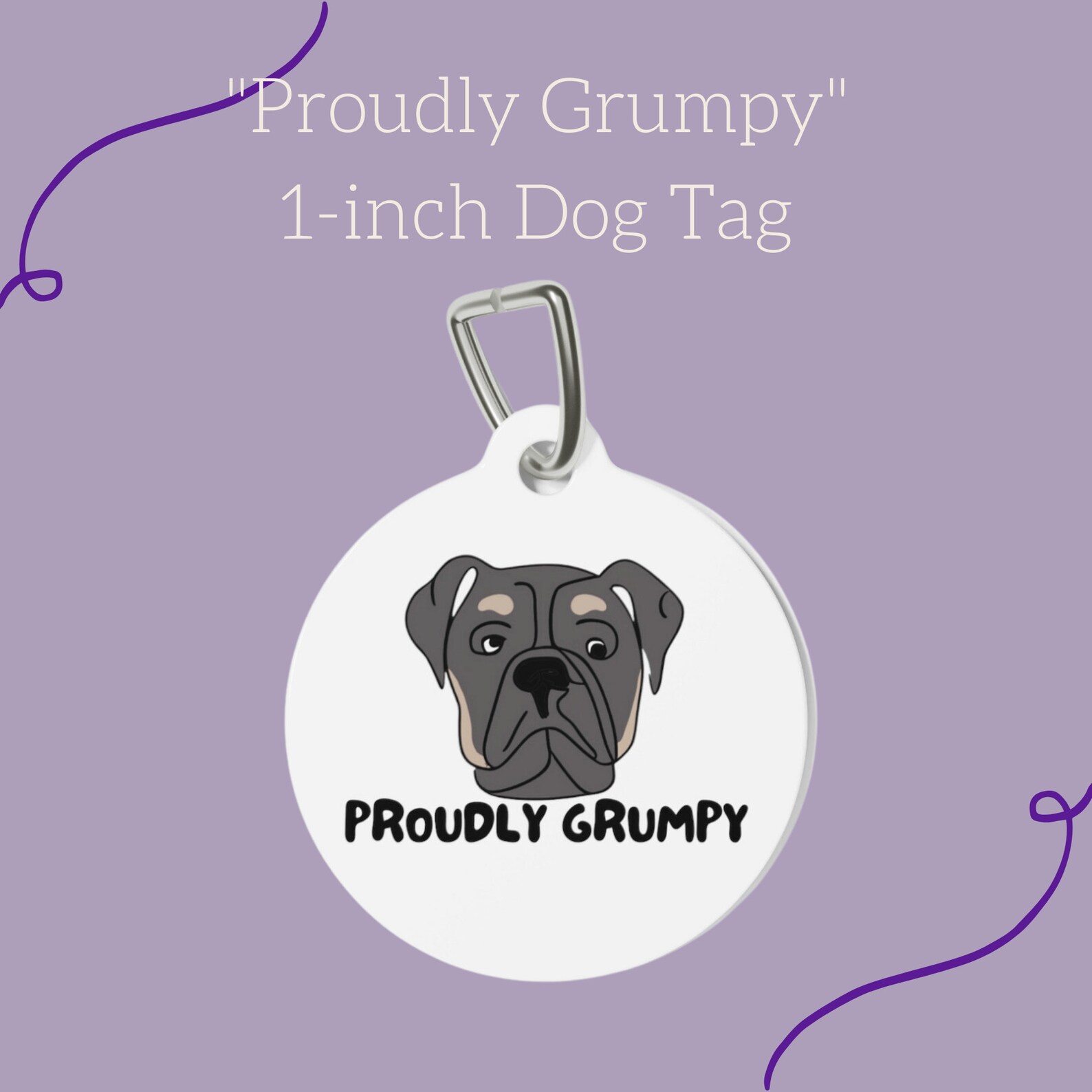 Proudly Grumpy English Bulldog Pet Tag - 1" Round Solid Metal Dog ID ...